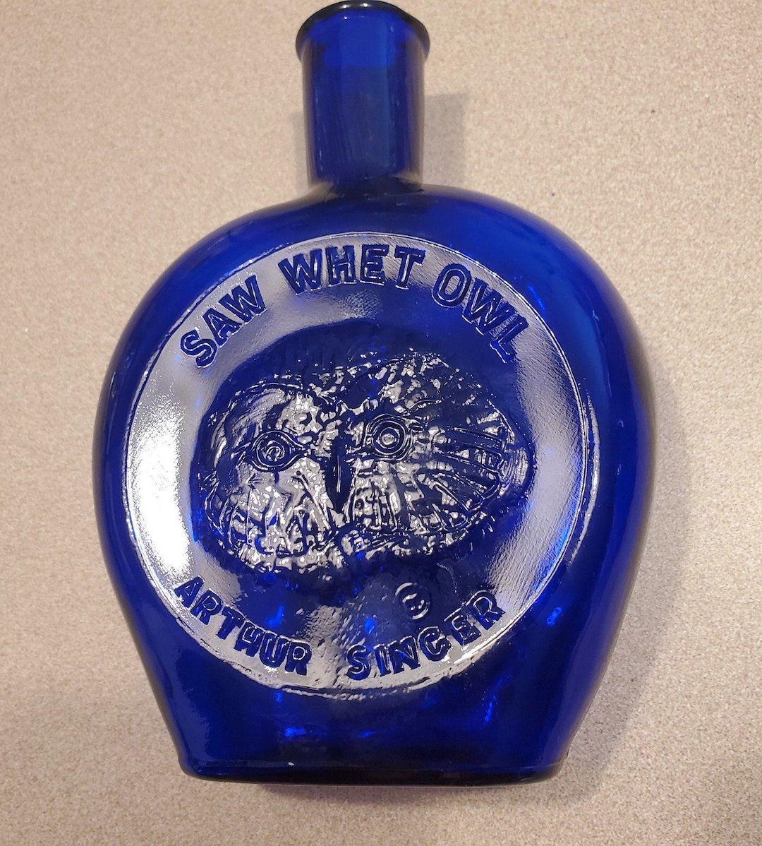 Vintage CLEVENGER BROTHERS Cobalt Blue Glass FLASK Bottle Arthur Singer ...