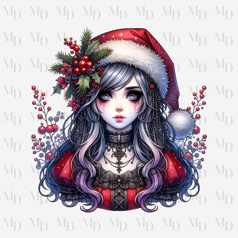 Christmas Goth Girl PNG, Clipart, Instant Download, Christmas Goth ...
