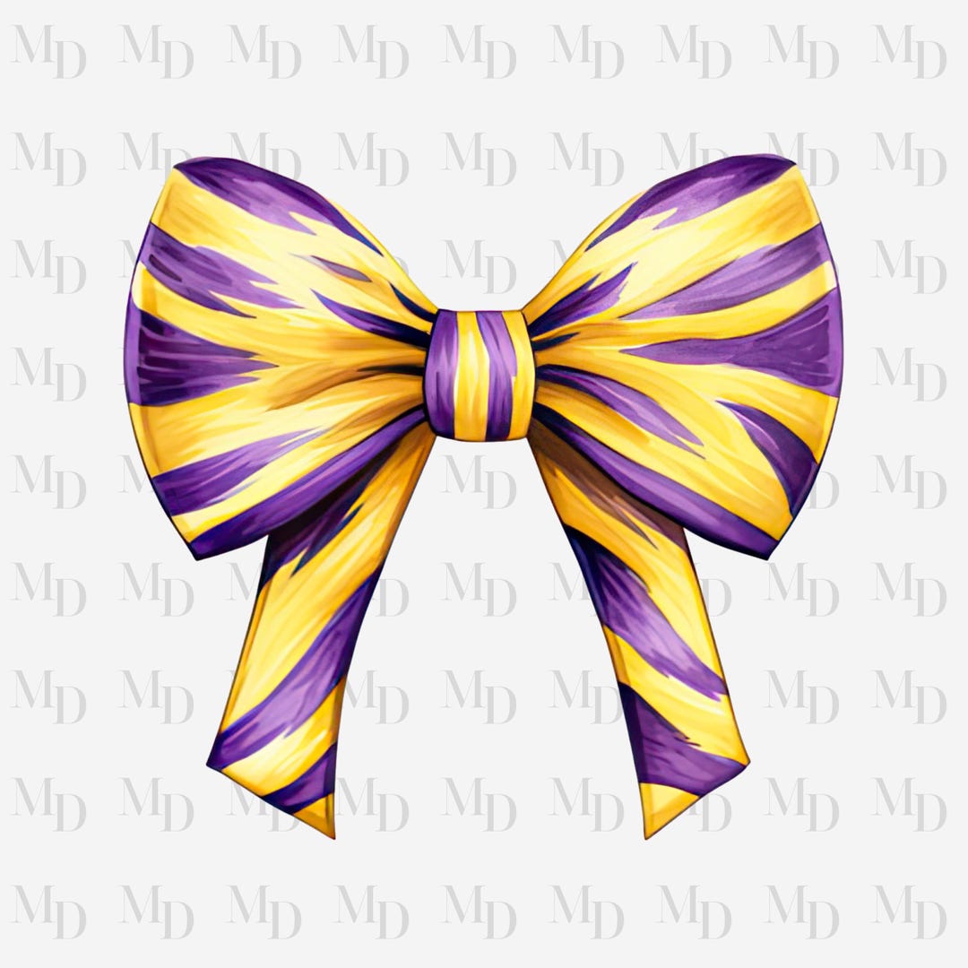 Purple and Yellow Tiger Stripe Bow PNG, Instant Download, School ...