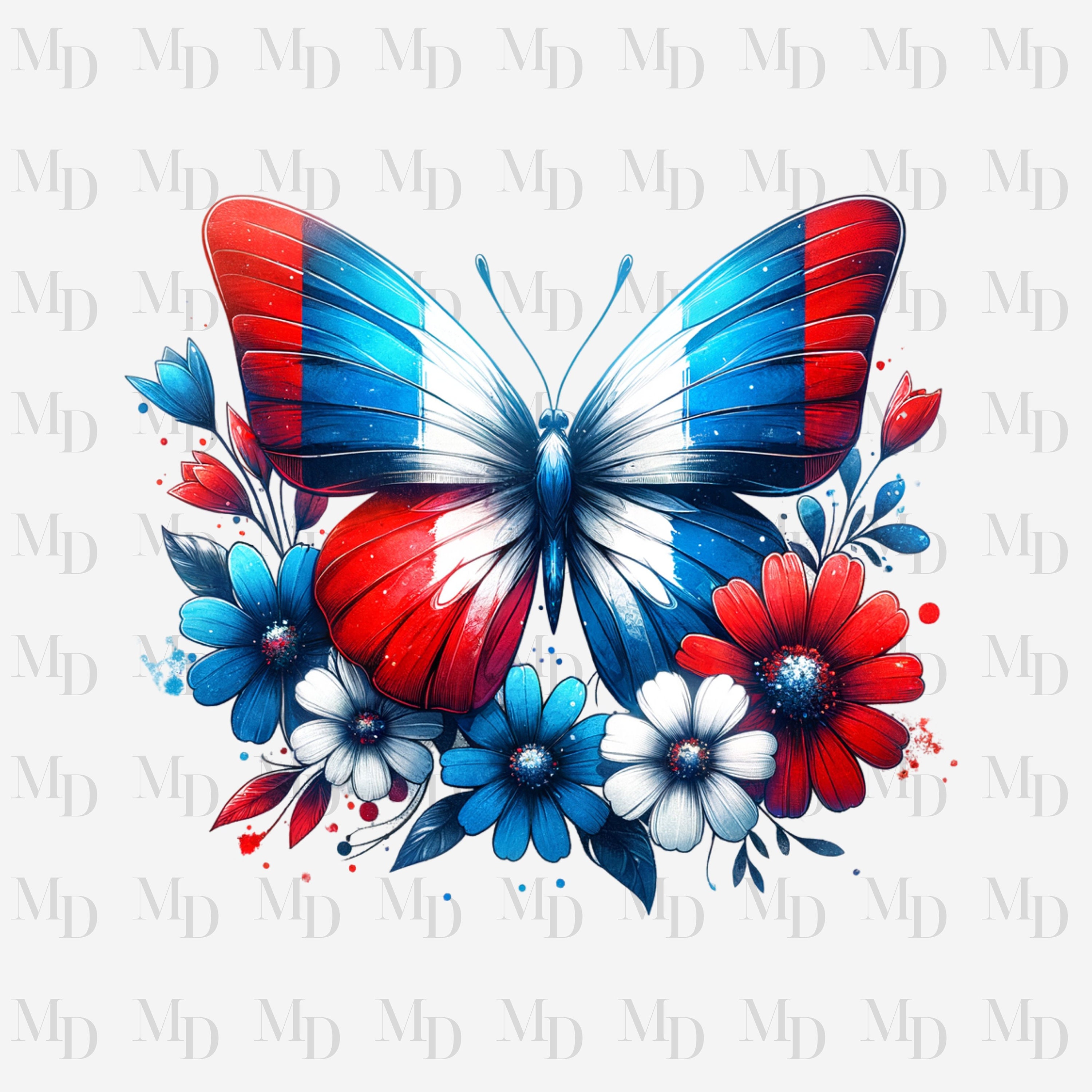Red White Blue Butterfly Set of 5 PNG, Ladybug Clipart, Instant ...