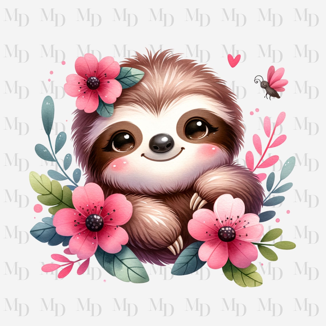Cute Sloth PNG, Pink Flower Sloth, Clipart, Digital Download, PNG ...