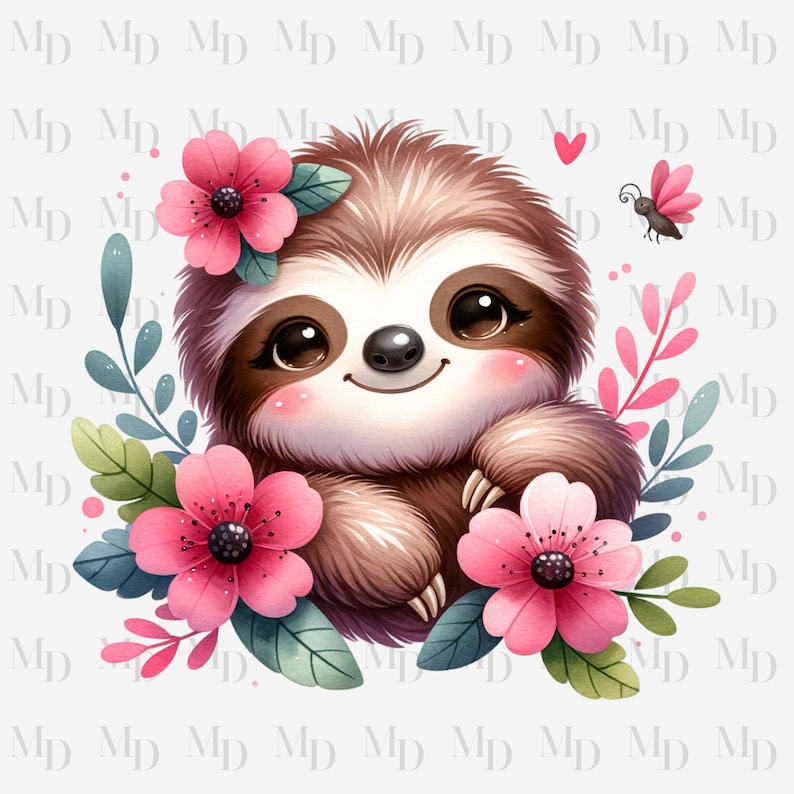 Cute Sloth PNG, Pink Flower Sloth, Clipart, Digital Download, PNG ...