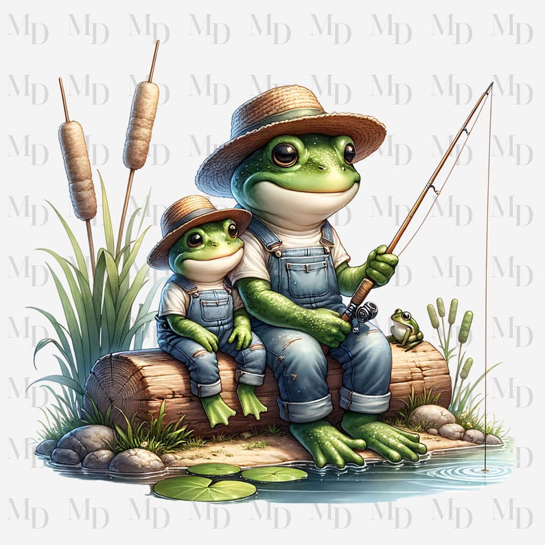Cute Fishing Frog PNG, Father and Son Frog, Daddy's Fishing Buddy ...
