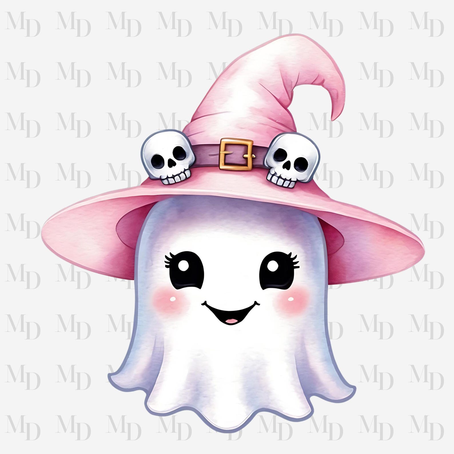 Cute Ghost Wearing Pink Witch Hat PNG, Ghost Clipart, Instant Download ...