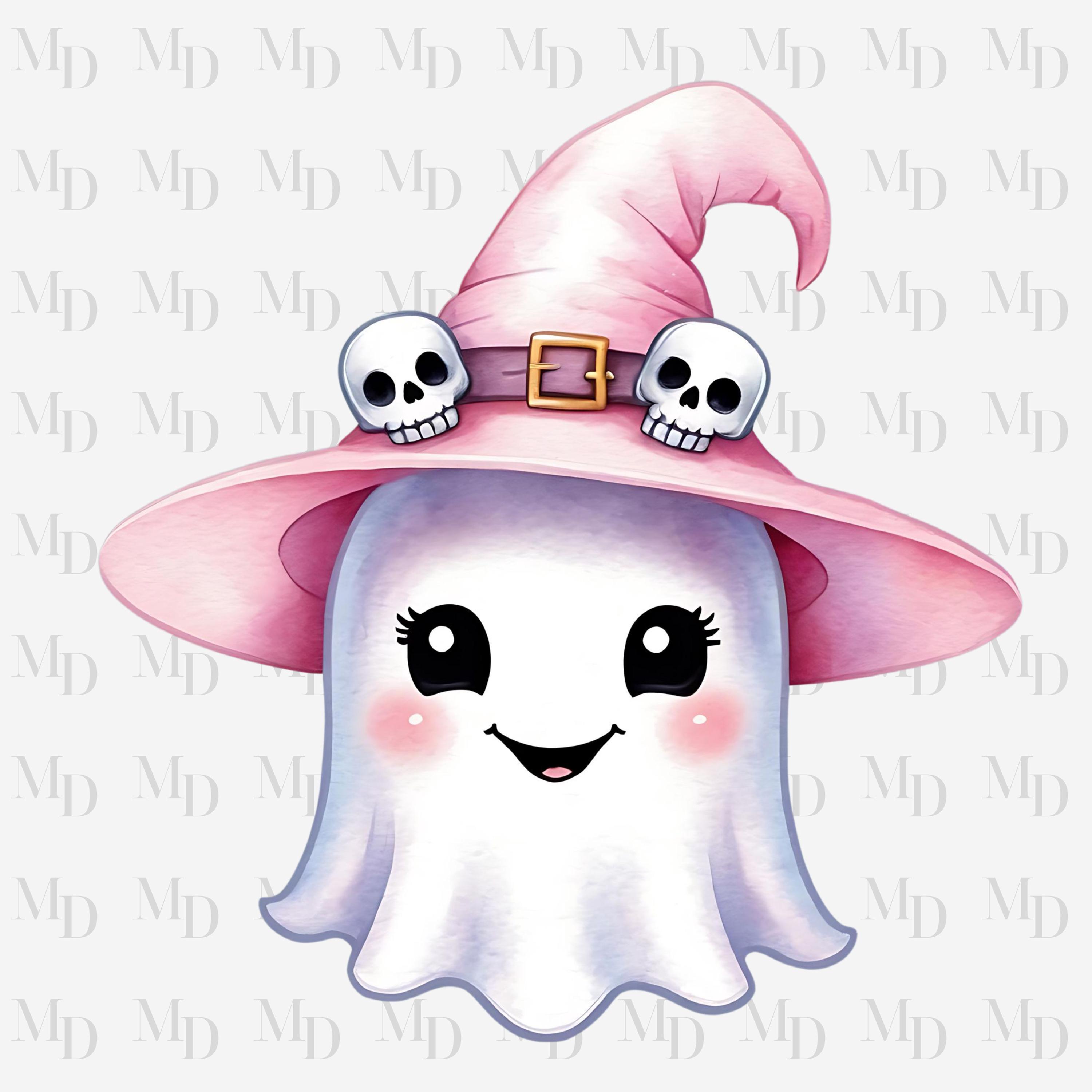 Cute Ghost Wearing Pink Witch Hat PNG, Ghost Clipart, Instant Download ...