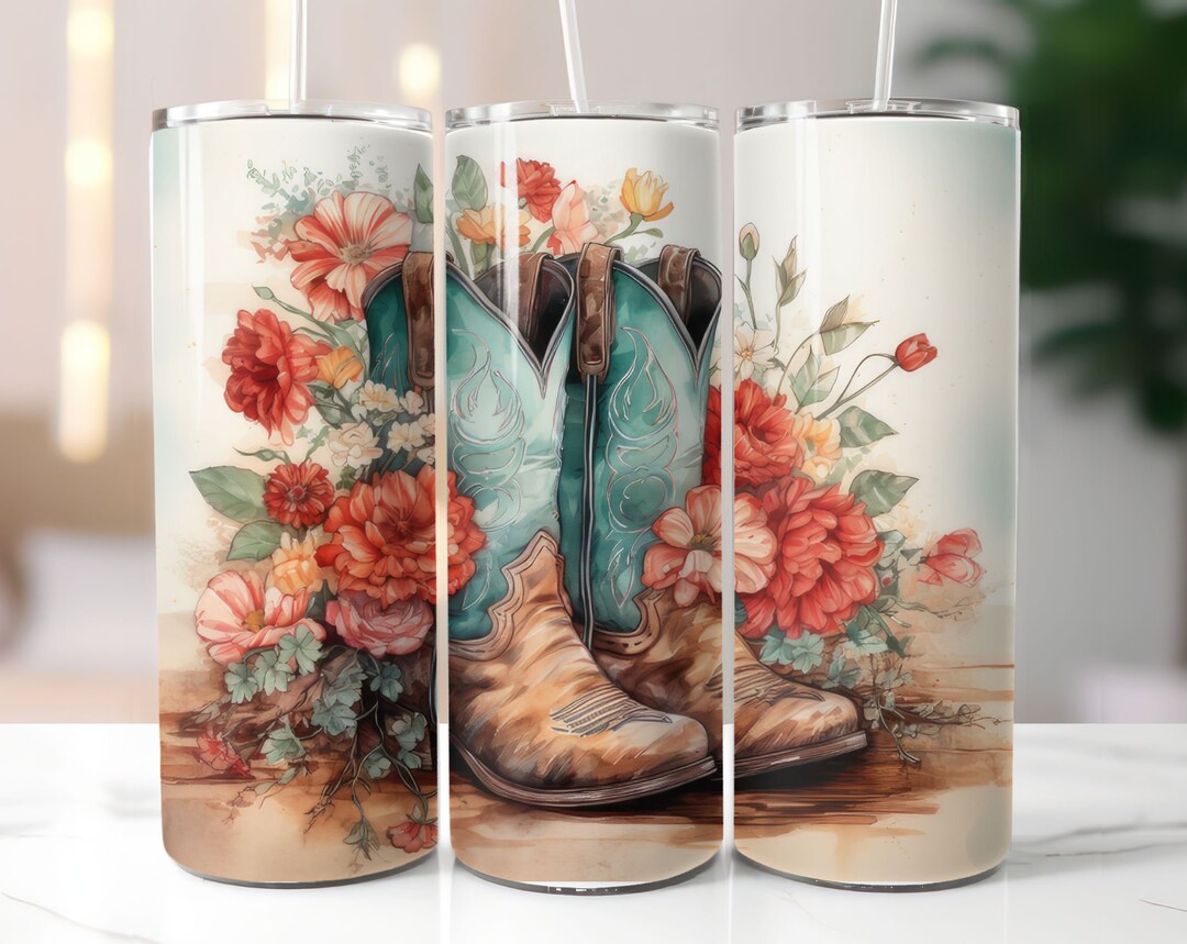 Floral Cowgirl Boots Tumbler Wrap, 20 Oz Straight Skinny Tumbler ...