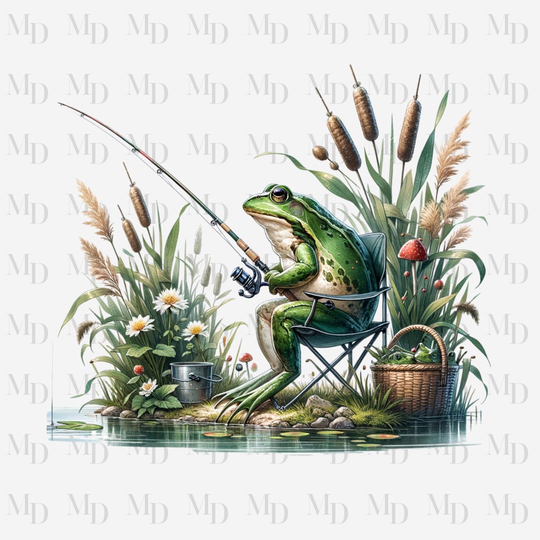 Cute Fishing Frog PNG, Frog Clipart Instant Download, Sublimation, Frog ...