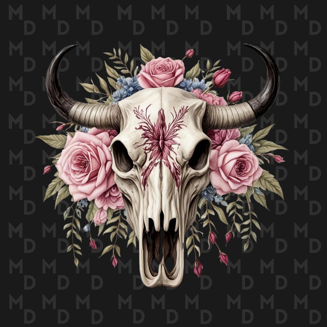 Floral Cow Skull PNG, Flower, Clipart, Instant Download, Sublimation ...