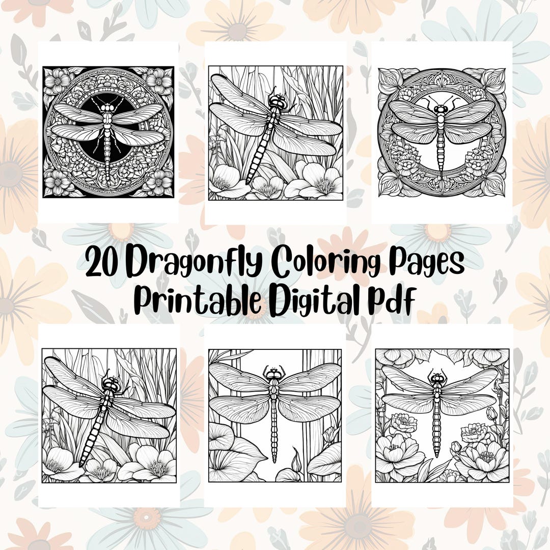 Dragonfly Coloring Page, Instant Download, Printable, 20 Assorted Pages ...