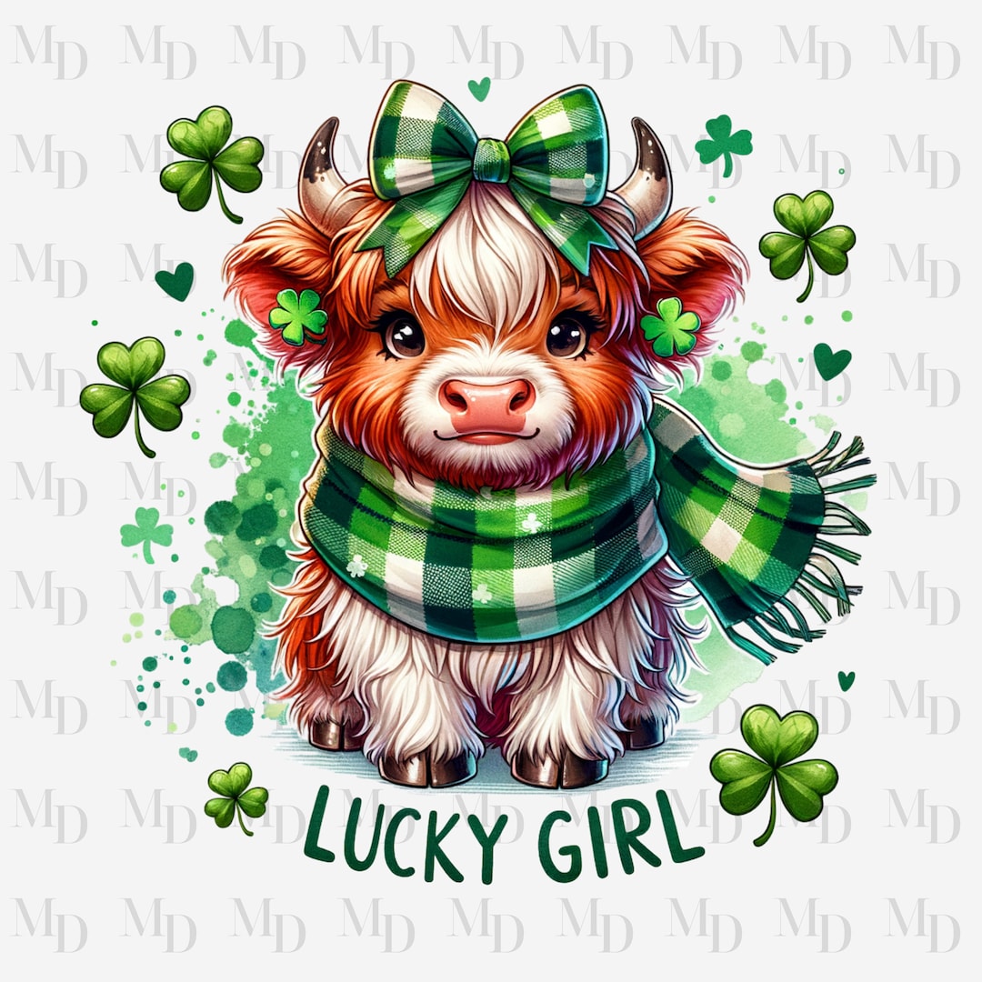 Cute Clover Highland Cow PNG, Instant Download, St Patrick Day Cow PNG ...