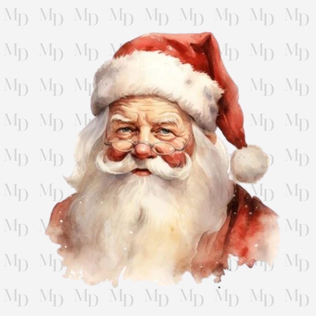 Watercolor Santa Face PNG, Digital Instant Download, Clipart, Christmas ...