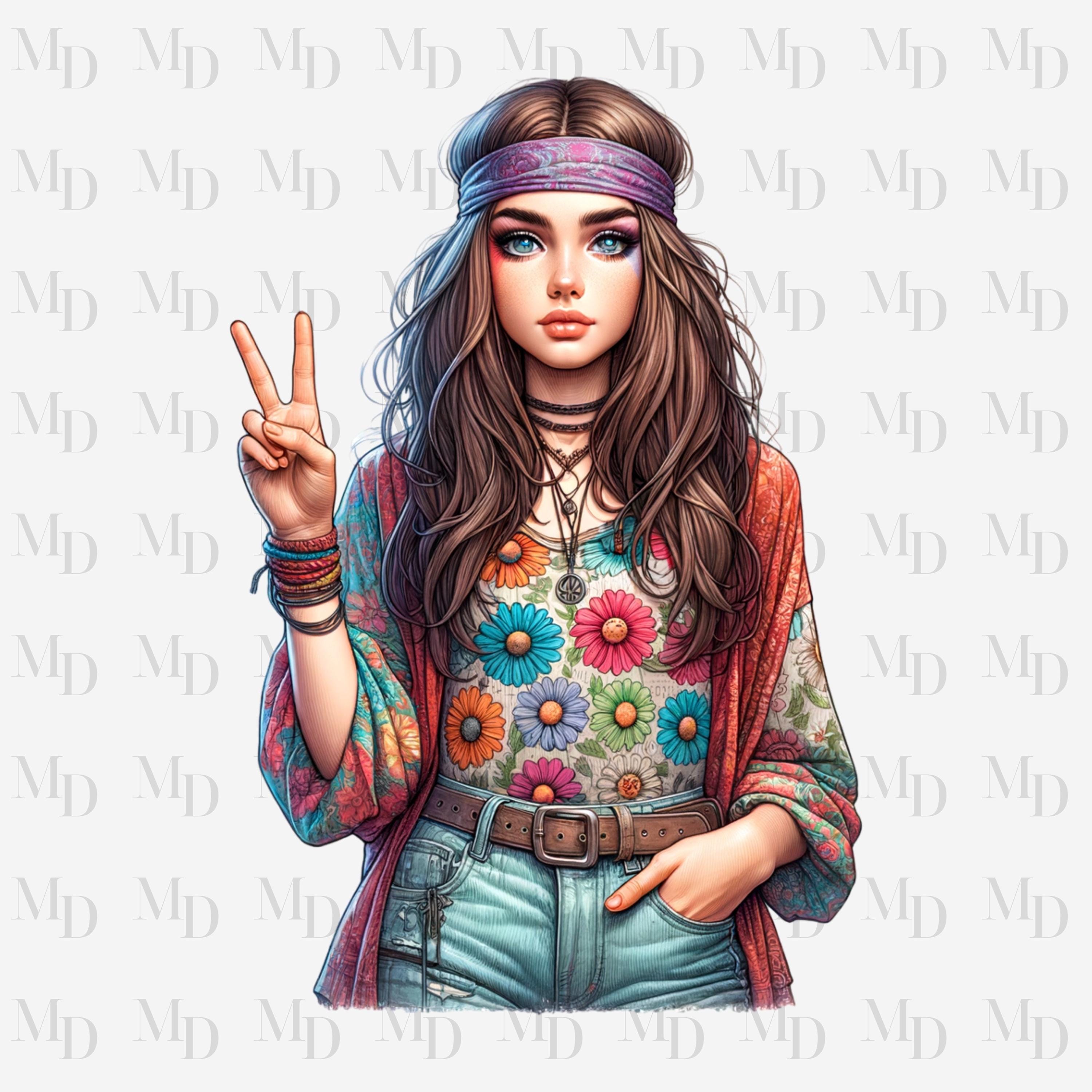 Peace Sign Hippie Girl PNG, Clipart, Instant Download, Hippie Design ...