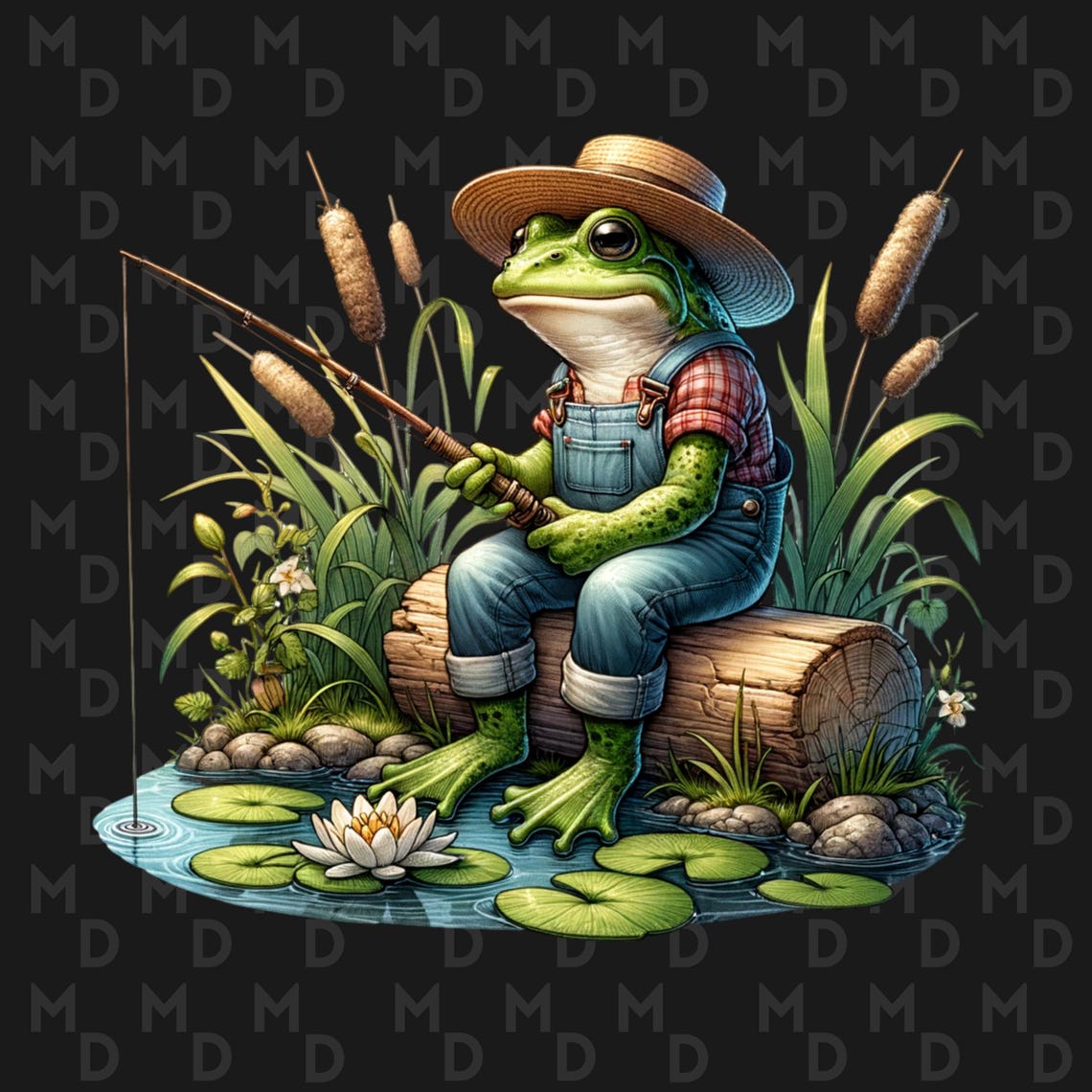 Cute Fishing Frog PNG, Frog Clipart Instant Download, Sublimation, Frog ...