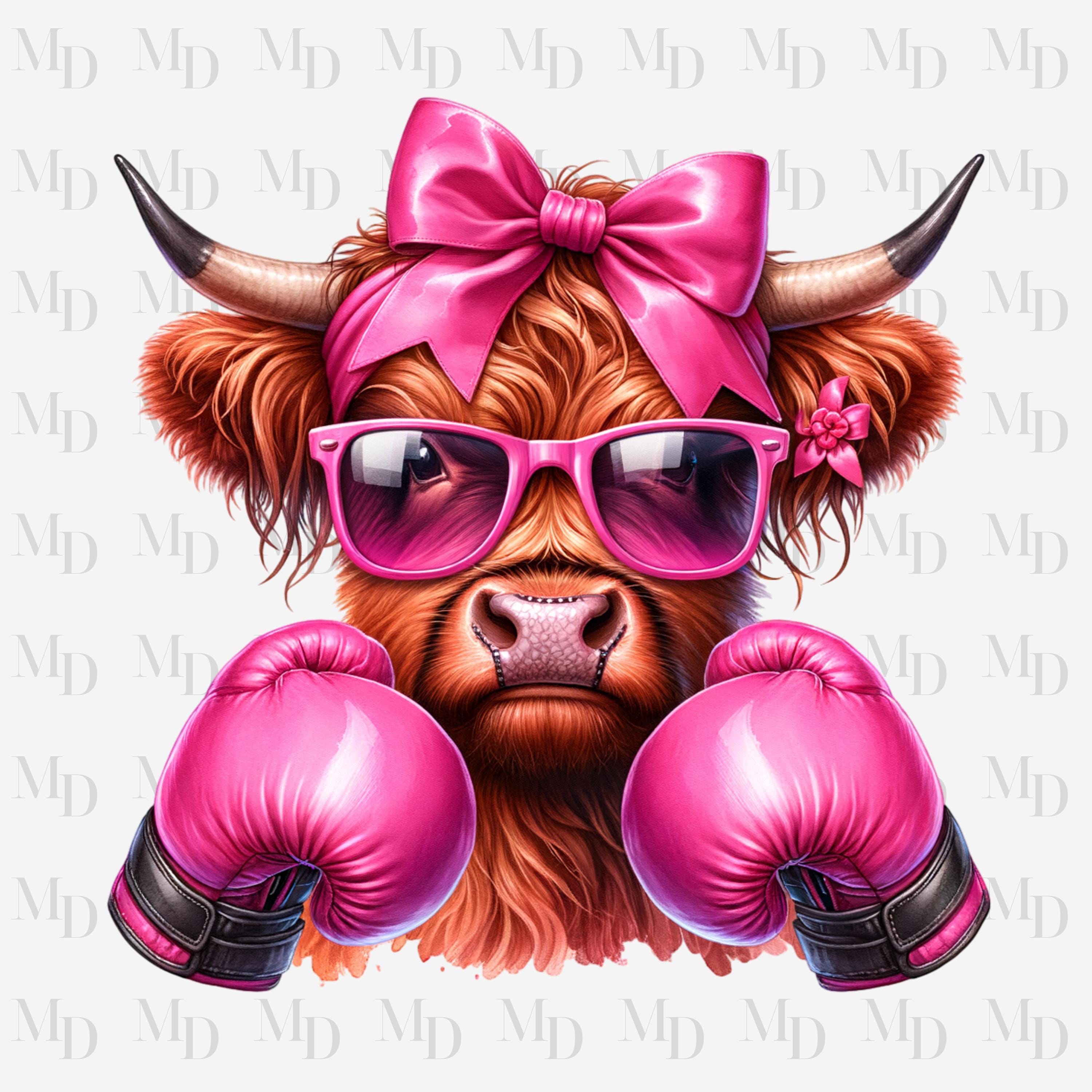 Pink and Black Highland Cow Fight PNG, Highland Cow Design, Awareness ...