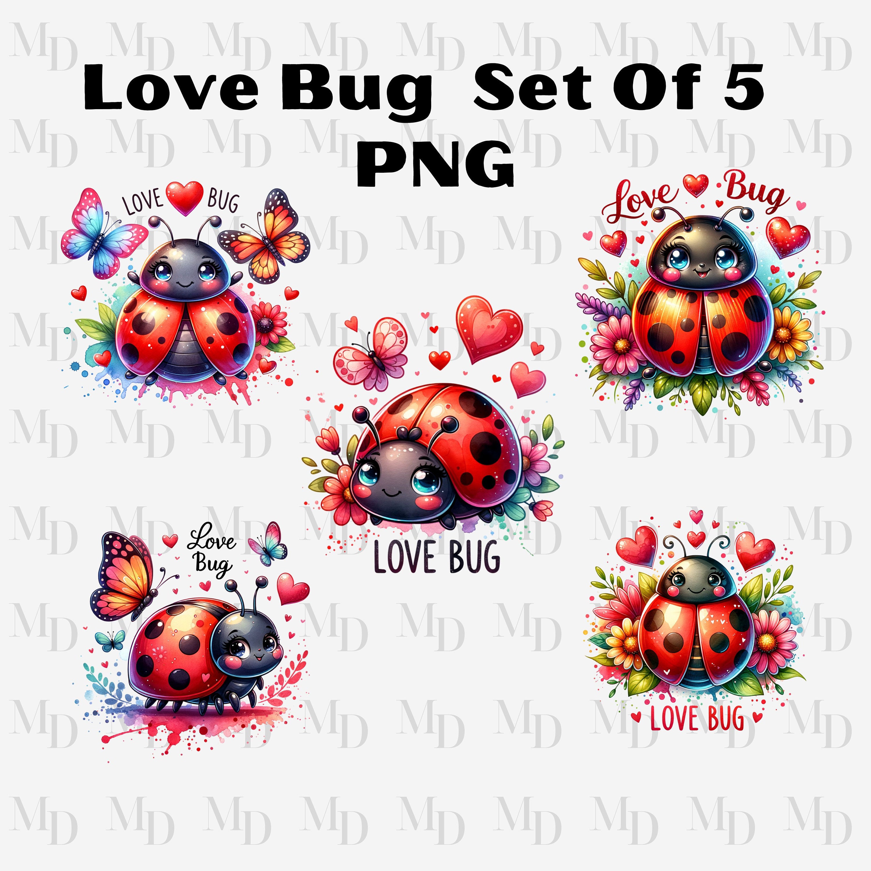 Ladybug Love Bug Set of 5 PNG, Ladybug Clipart, Instant Download ...