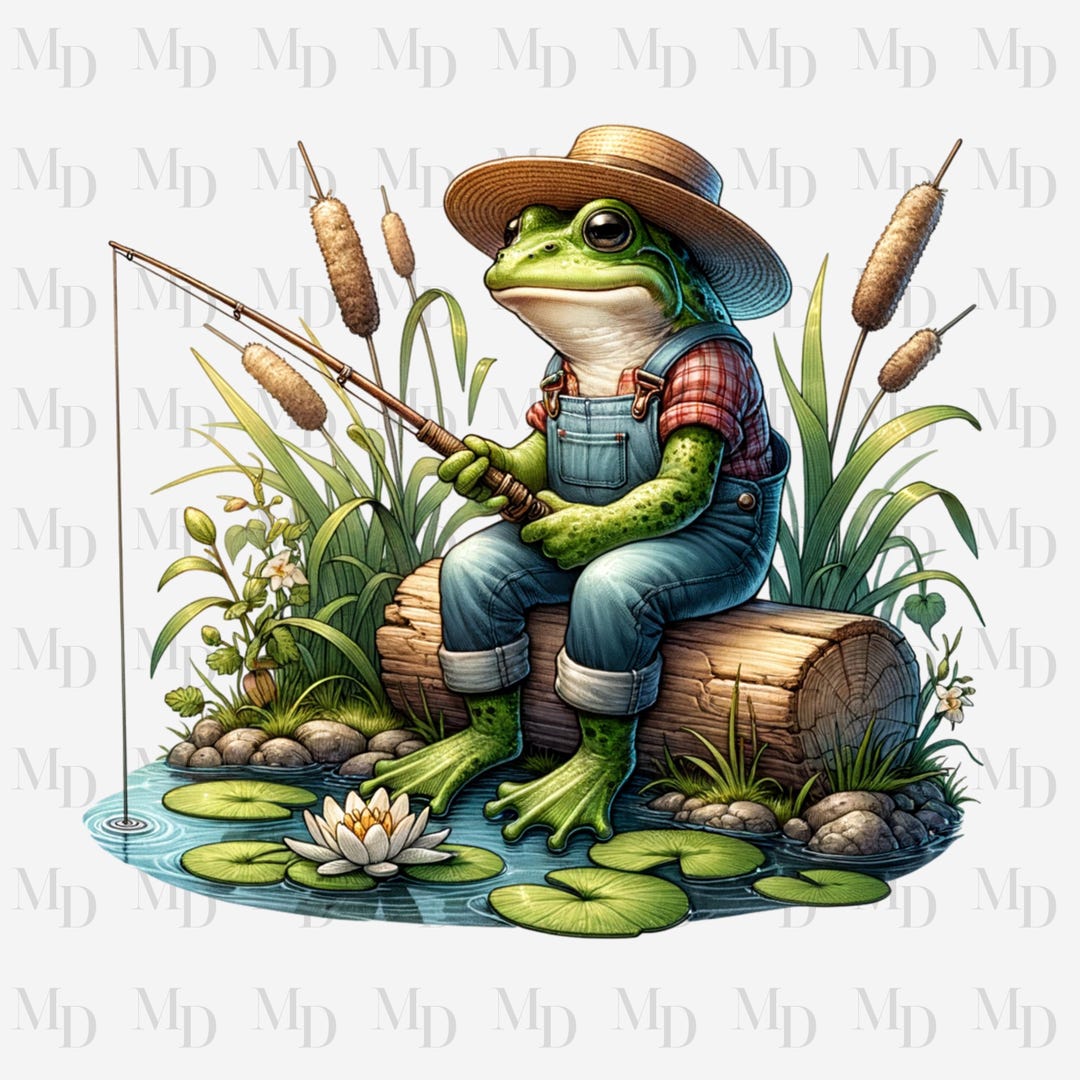 Cute Fishing Frog PNG, Frog Clipart Instant Download, Sublimation, Frog ...
