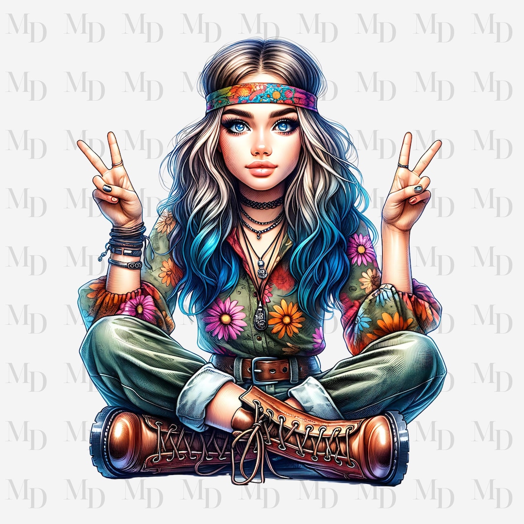 Peace Sign Hippie Girl PNG, Clipart, Instant Download, Hippie Design ...