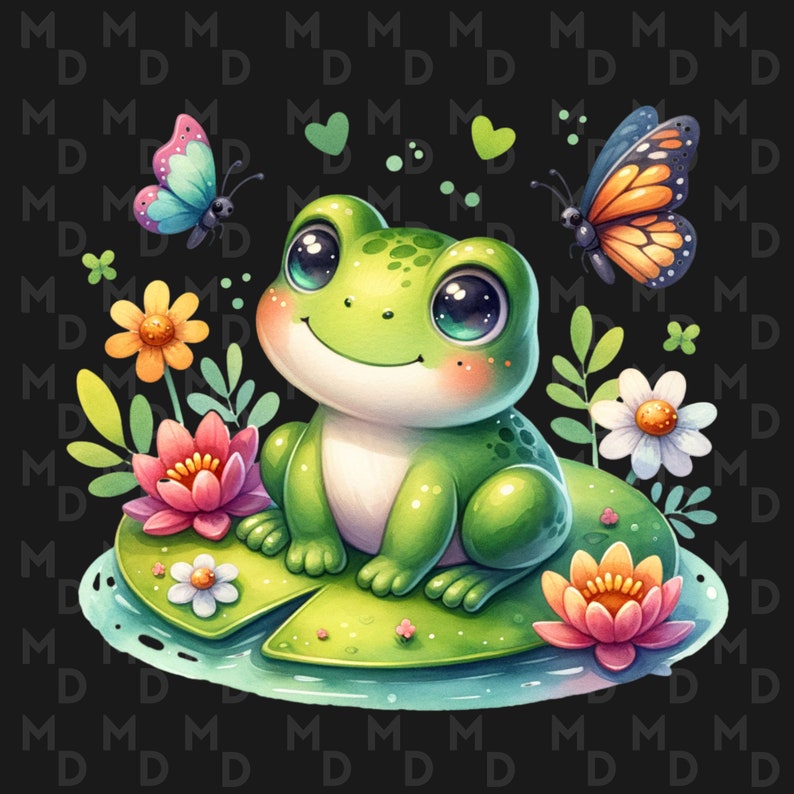 Cute Lily Pad Frog PNG, Clipart, Instant Download, Butterflies, Lily ...