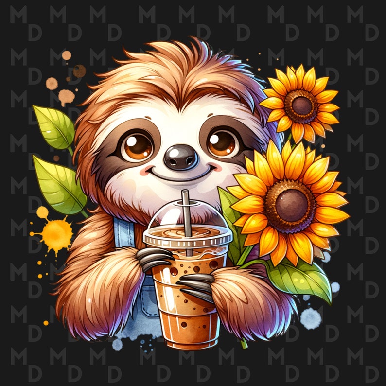 Cute Latte Sloth PNG, Sunlower Sloth, Clipart, Digital Download, PNG ...