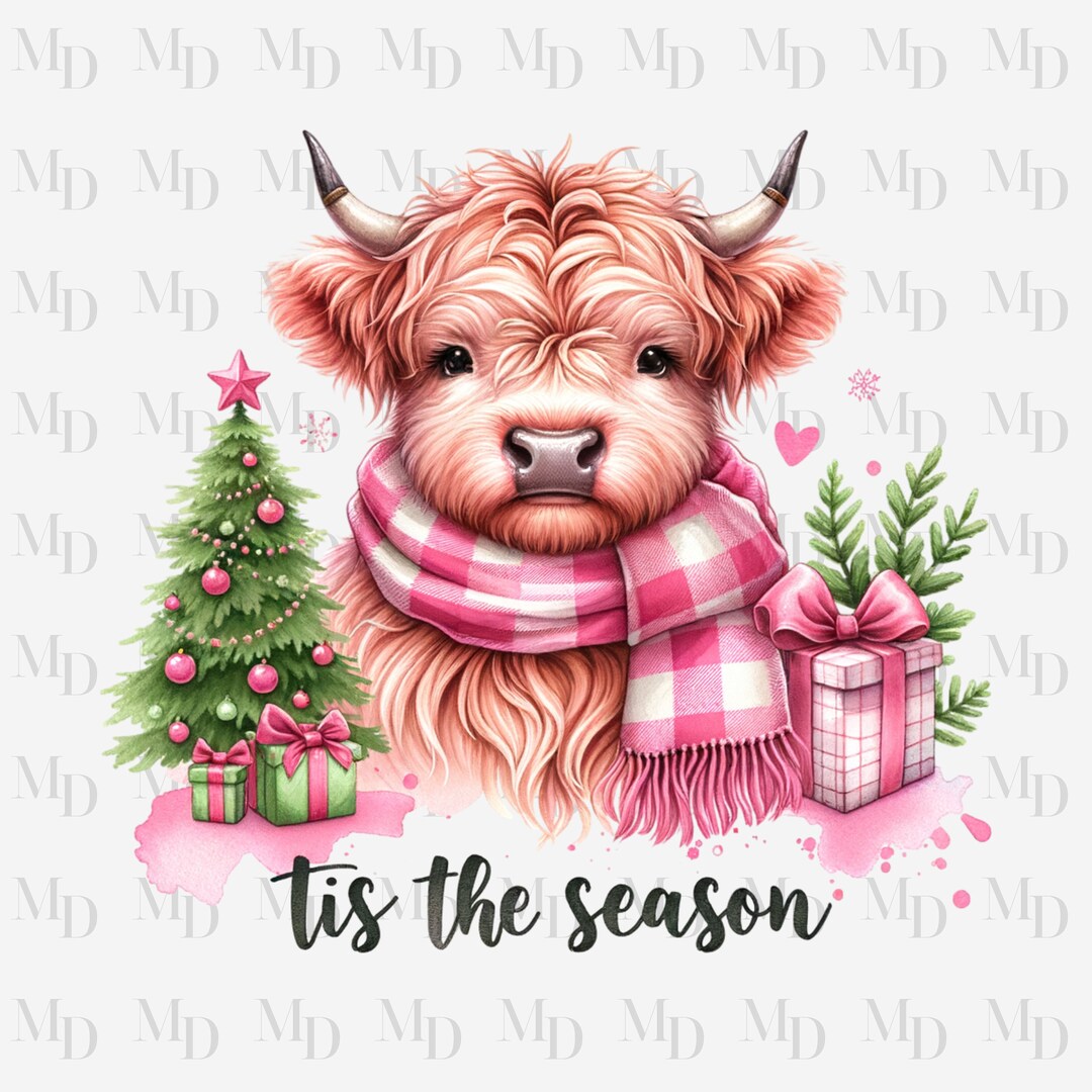 Highland Cow Pink Christmas PNG, Instant Download, Christmas Clipart - Etsy