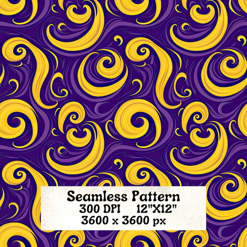 Purple and Yellow Swirl Seamless Pattern , PNG, Instant Download, Swirl ...