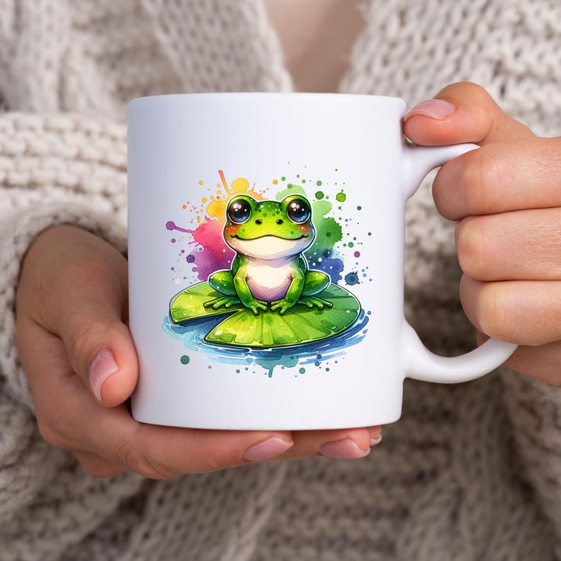 Cute Lily Pad Frog PNG, Instant Download, Sublimation, Digital Download, Watercolor, Frogs ...
