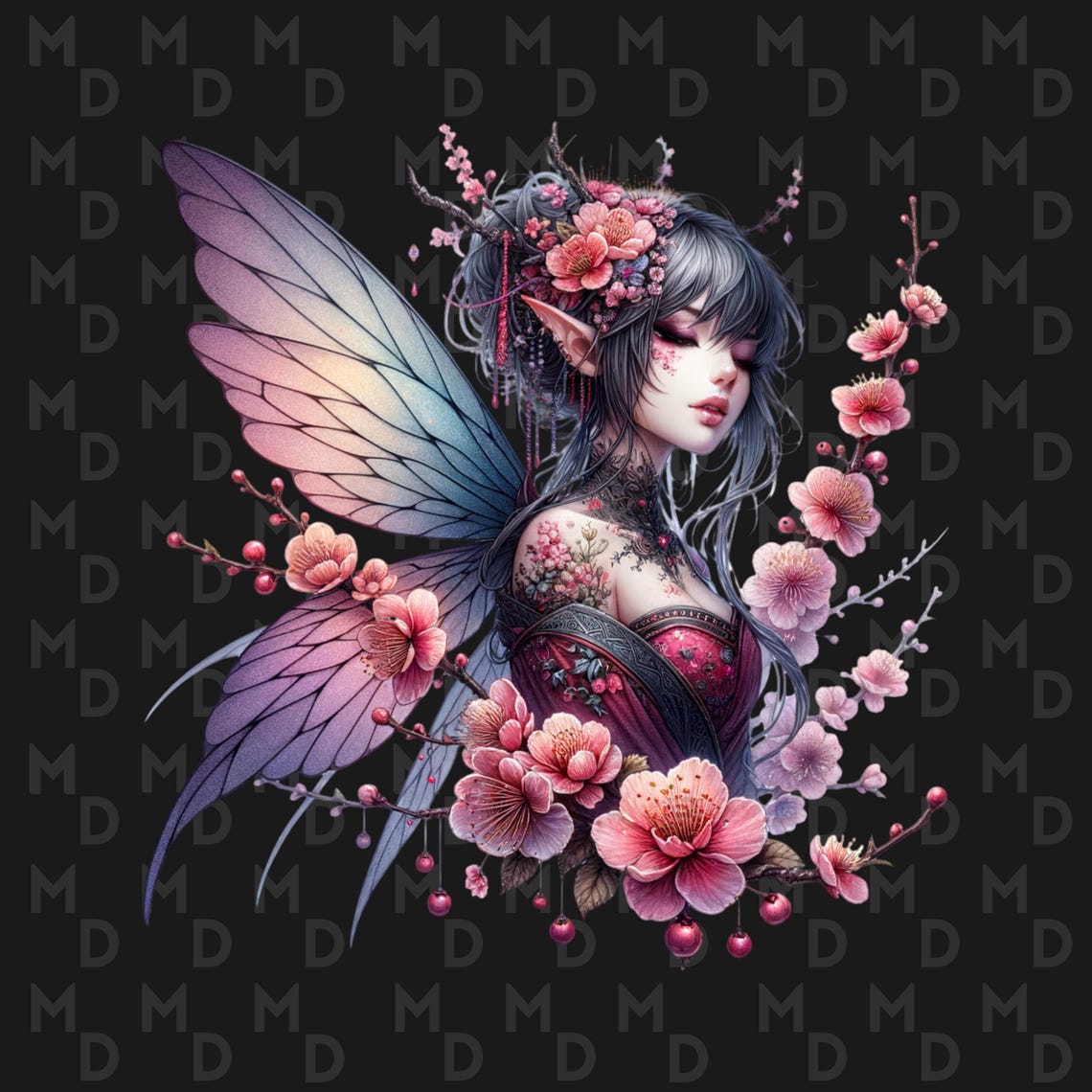 Cherry Blossom Goth Fairy PNG, Clipart, Instant Download, Fairy Design ...
