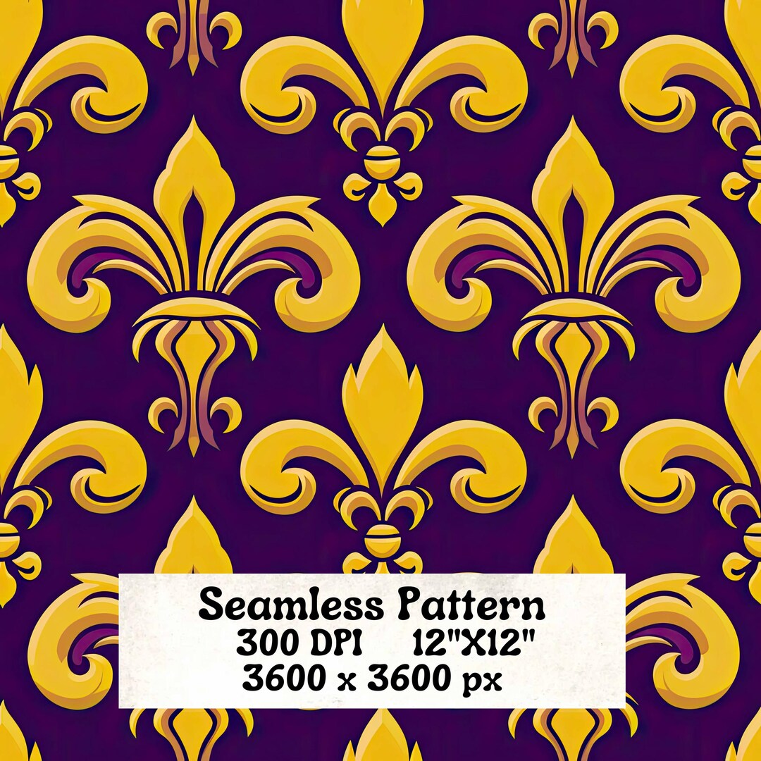 Purple and Yellow Seamless Pattern , PNG, Instant Download, Fleur De ...
