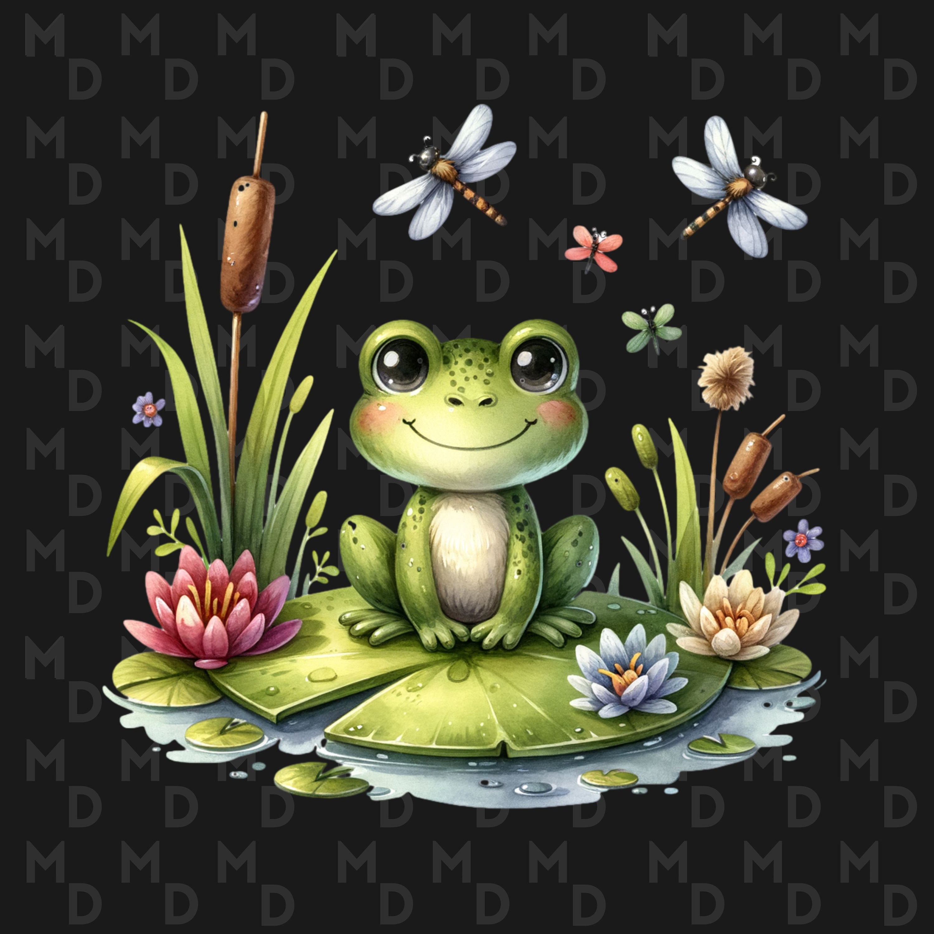 Cute Lily Pad Frog PNG, Clipart, Instant Download, Dragonflies ...