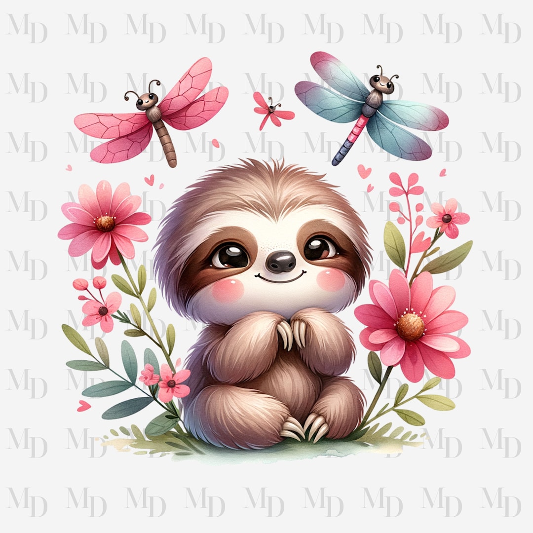 Cute Sloth PNG, Pink Flower Sloth, Clipart, Digital Download, PNG ...