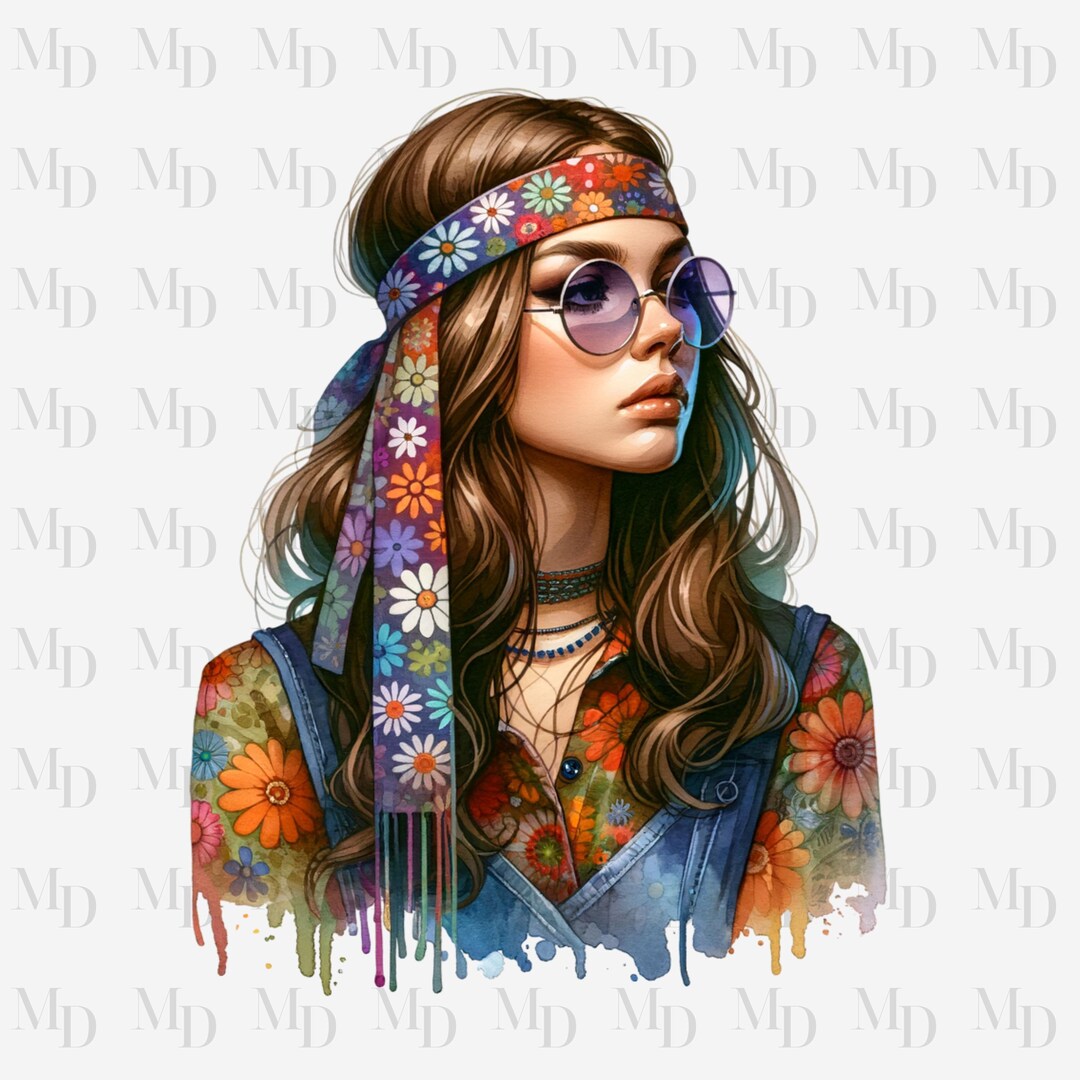 Groovy Hippie Girl PNG, Clipart, Instant Download, Hippie Design ...
