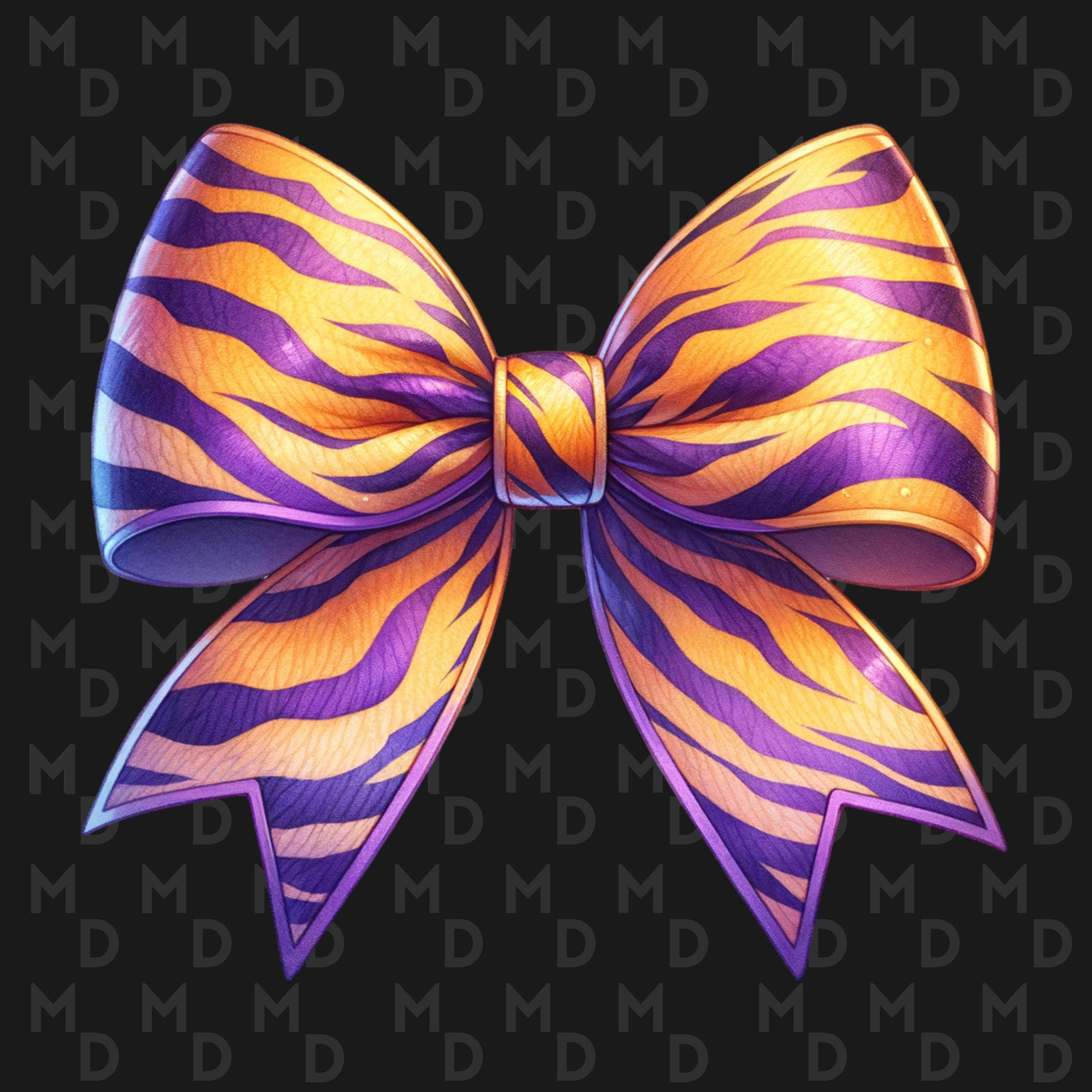 Purple and Yellow Tiger Stripe Bow PNG, Instant Download, School ...