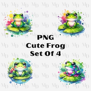 Cute Frog Set of Four PNG, Clipart, Instant Download, Frogs on Lily ...
