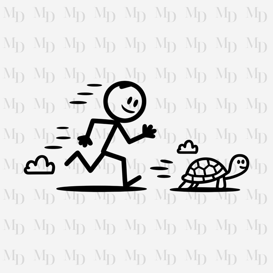 Funny Stick Figure Chasing Turtle PNG, Turtle Design, Digital Download ...