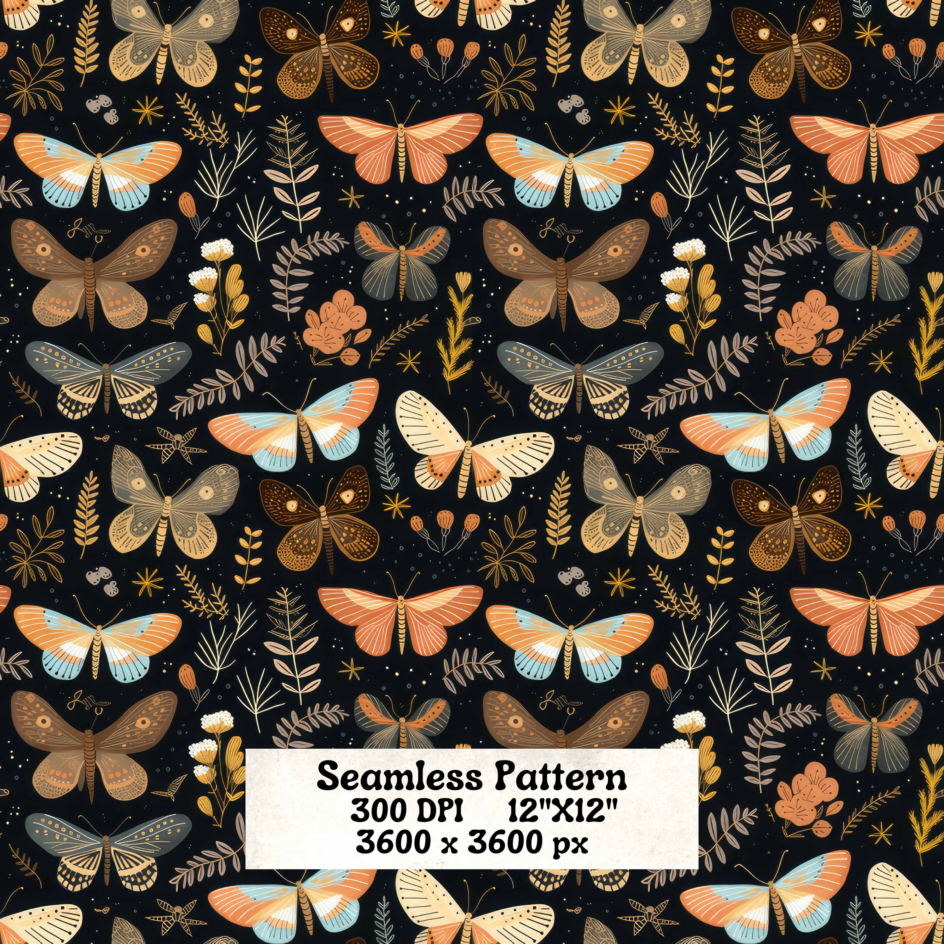 Moth Seamless Pattern, Instant Download, 300 Dpi, 3600x3600, Digital ...