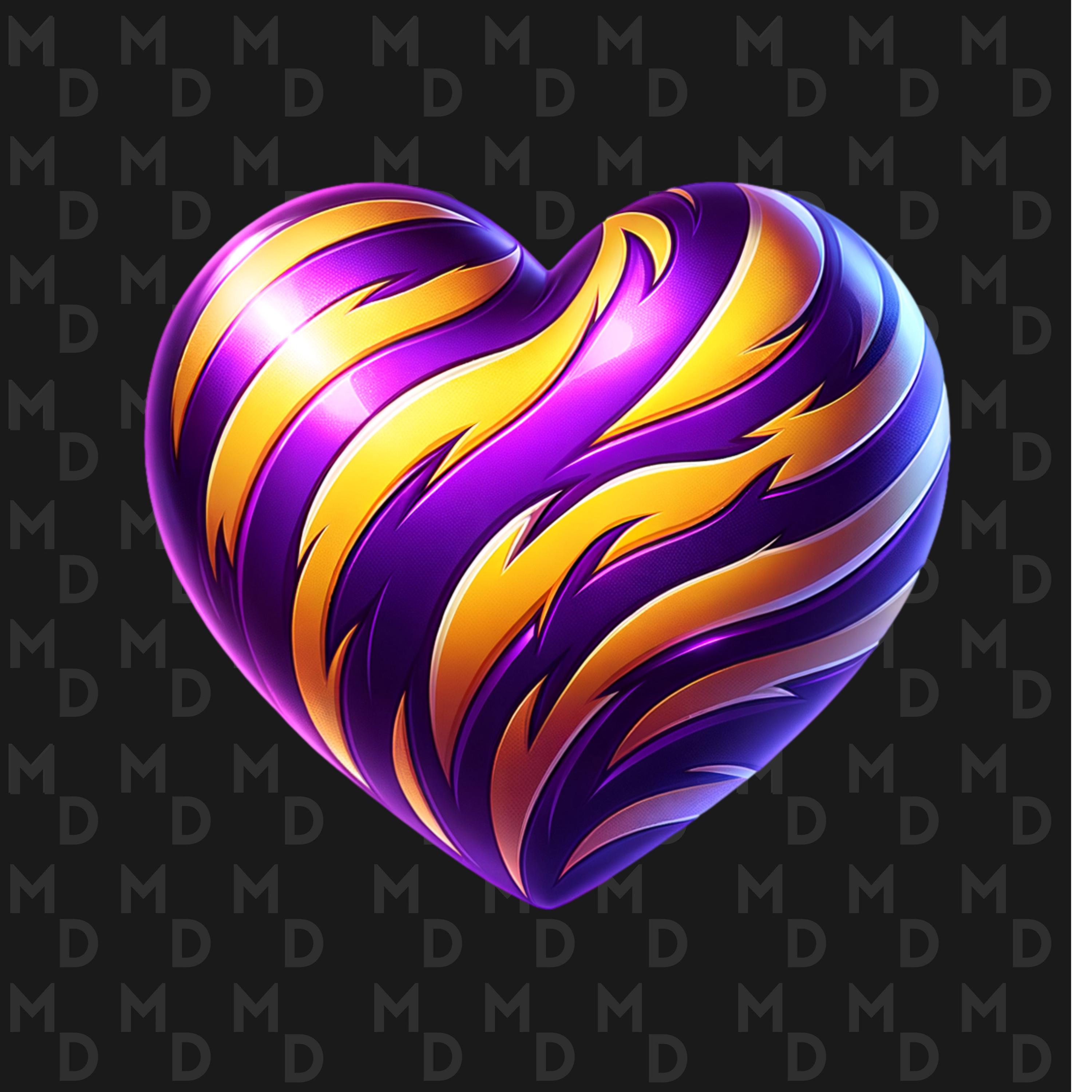 Purple and Yellow Tiger Stripe Heart PNG, Instant Download, School ...