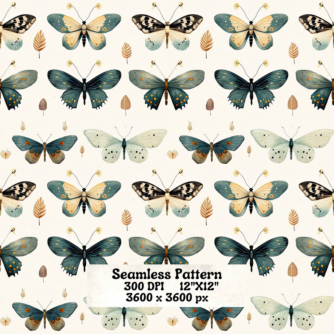 Moth Seamless Pattern, Instant Download, 300 Dpi, 3600x3600, Digital ...