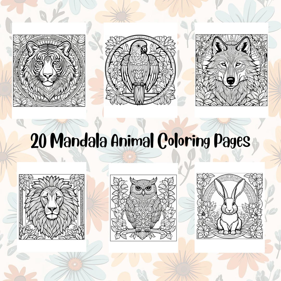 Mandala Animal Coloring Pages, 20 Assorted Pages, Animal Coloring Pages ...