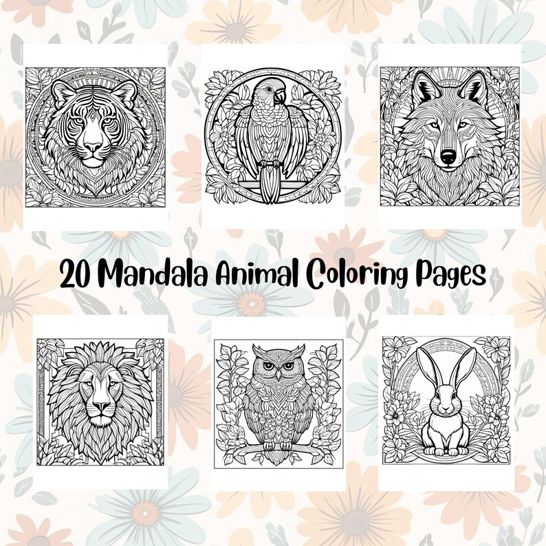 Mandala Animal Coloring Pages, 20 Assorted Pages, Animal Coloring Pages ...