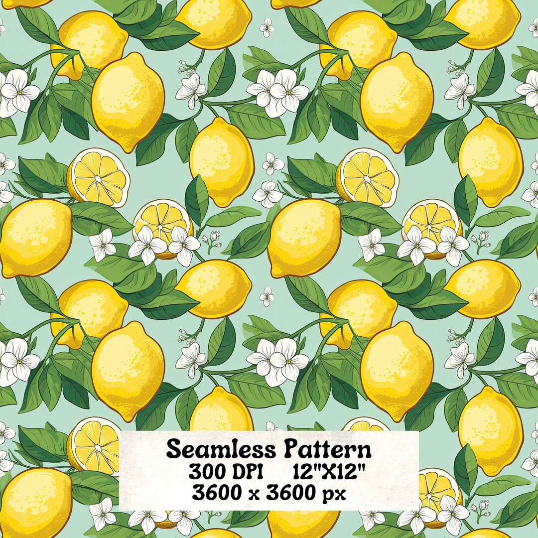 Seamless Pattern, Lemons, PNG. 300 DPI, 3600x3600, 12"x12" - Etsy