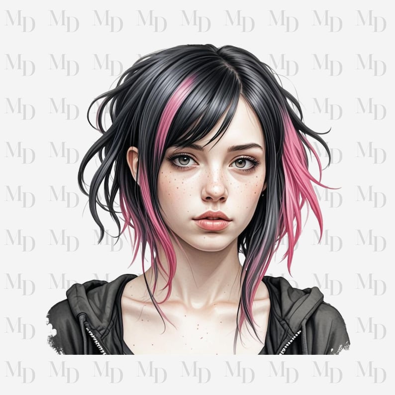 Goth Girl PNG, Girl With Pink and Black Hair Design, Digital Download ...
