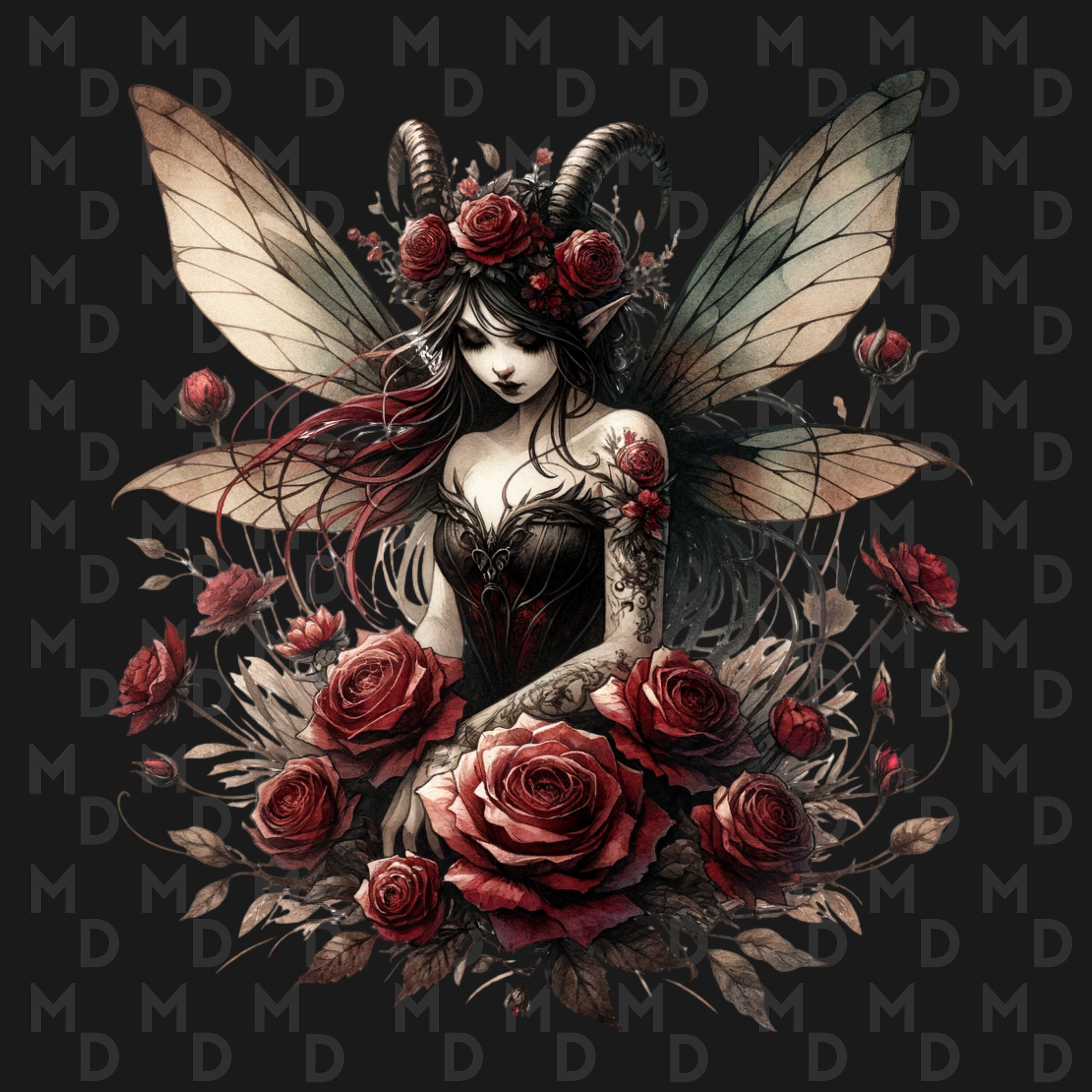 Rustic Red Goth Fairy With Horns PNG, Clipart, Instant Download, Fairy ...