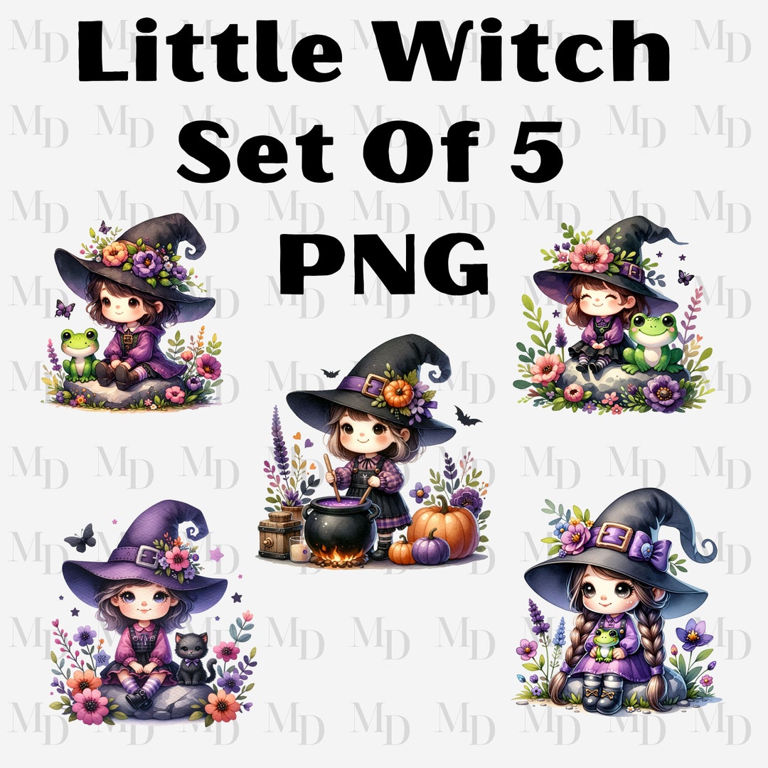Cute Little Witch Set Set of 5 PNG, Halloween Clipart, Instant Download ...