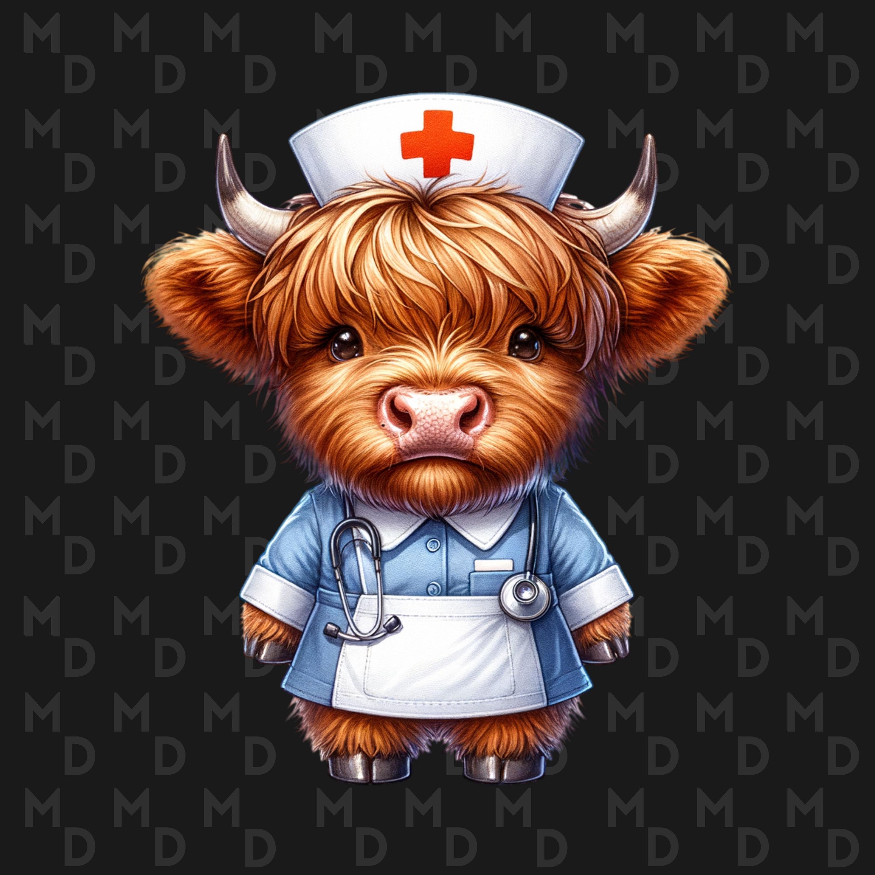 Highland Cow Nurse PNG, Instant Download, Digital, Sublimation, Nurse ...