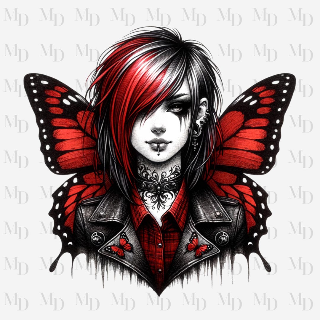 Butterfly Goth Fairy PNG, Rustic Red and Black Fairy, Clipart, Instant ...
