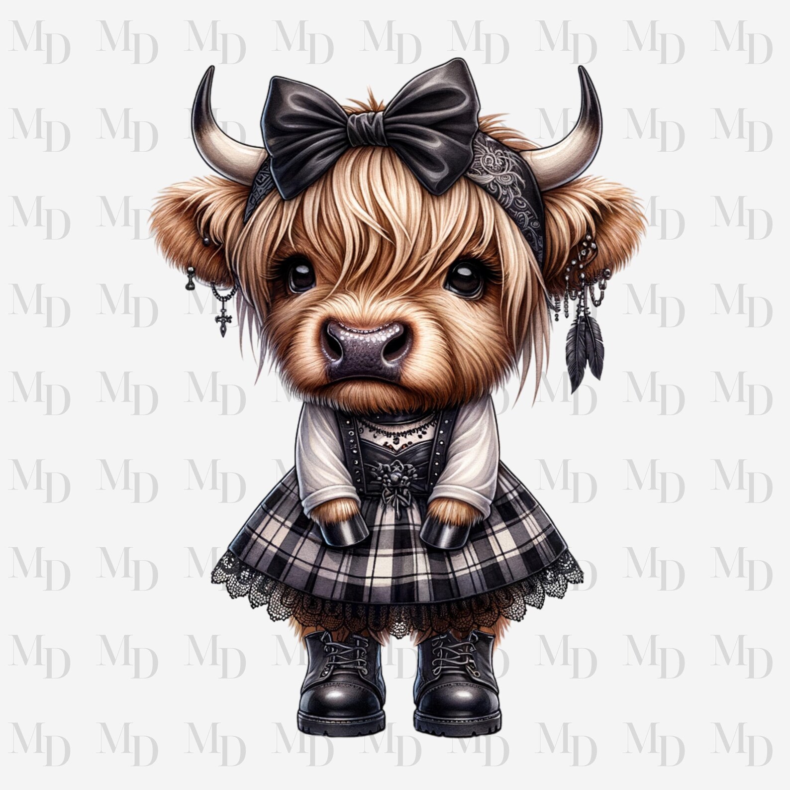 Cute Goth Highland Cow PNG, Clipart, Instant Download, Goth Cow Design ...