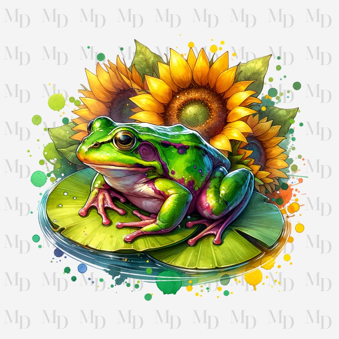 Cute Lily Pad Frog Sunflowers PNG, Clipart, Instant Download, 300dpi ...