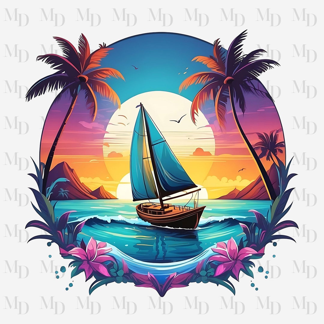 Sunset Tropical Sail Boat PNG, Clipart, Instant Download, Digital ...