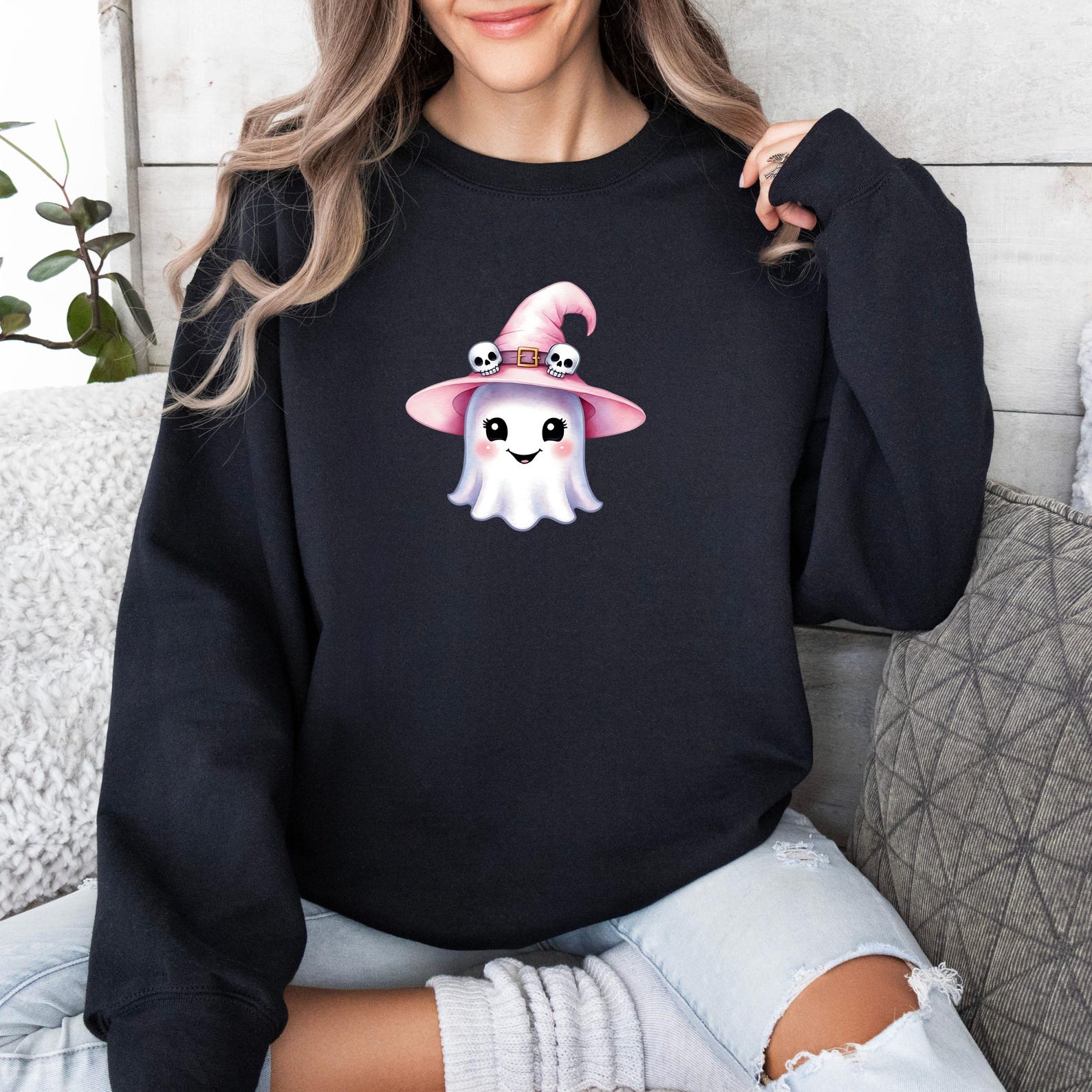 Cute Ghost Wearing Pink Witch Hat PNG, Ghost Clipart, Instant Download ...