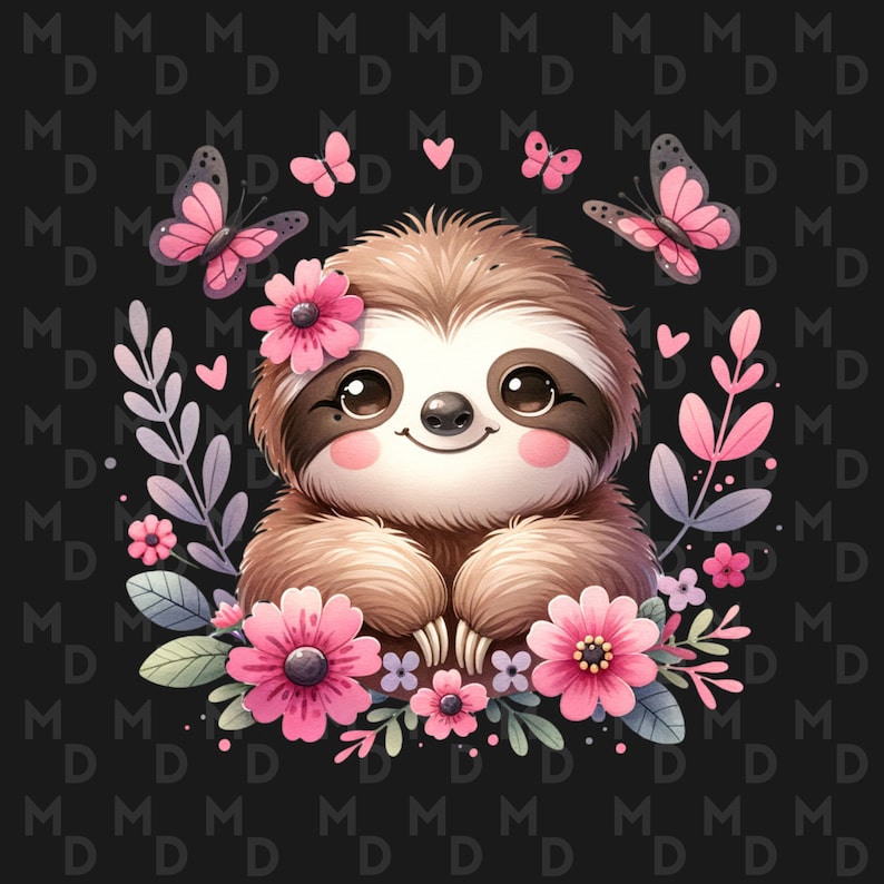 Cute Sloth PNG, Pink Flower Sloth, Clipart, Digital Download, PNG ...